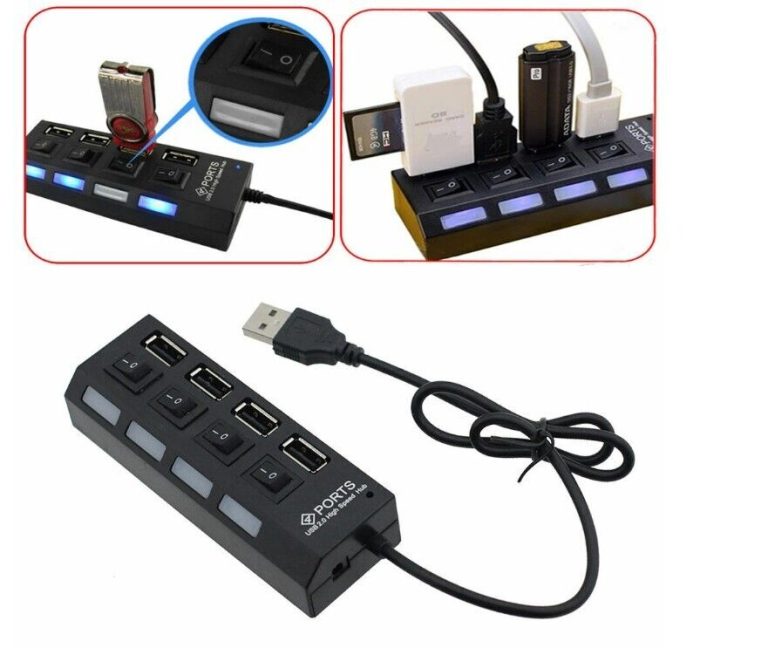 USB 4 port Hub 2.0 High Speed Data Transfer Fast With On/Off Button For ...