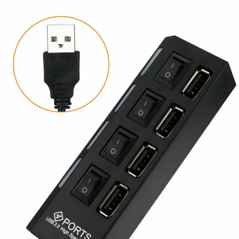 USB 4 port Hub 2.0 High Speed Data Transfer Fast With On/Off Button For ...