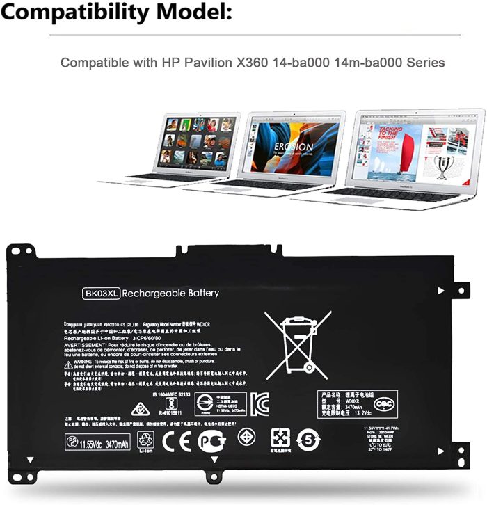 BK03XL Laptop Battery For HP Pavilion X360 14-BA000 14M-BA000 Series ...