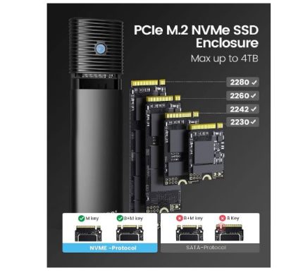 M.2 NVMe SSD Enclosure Thunderbolt 3 USB C Adapter Speed USB 3.2 NVME ...