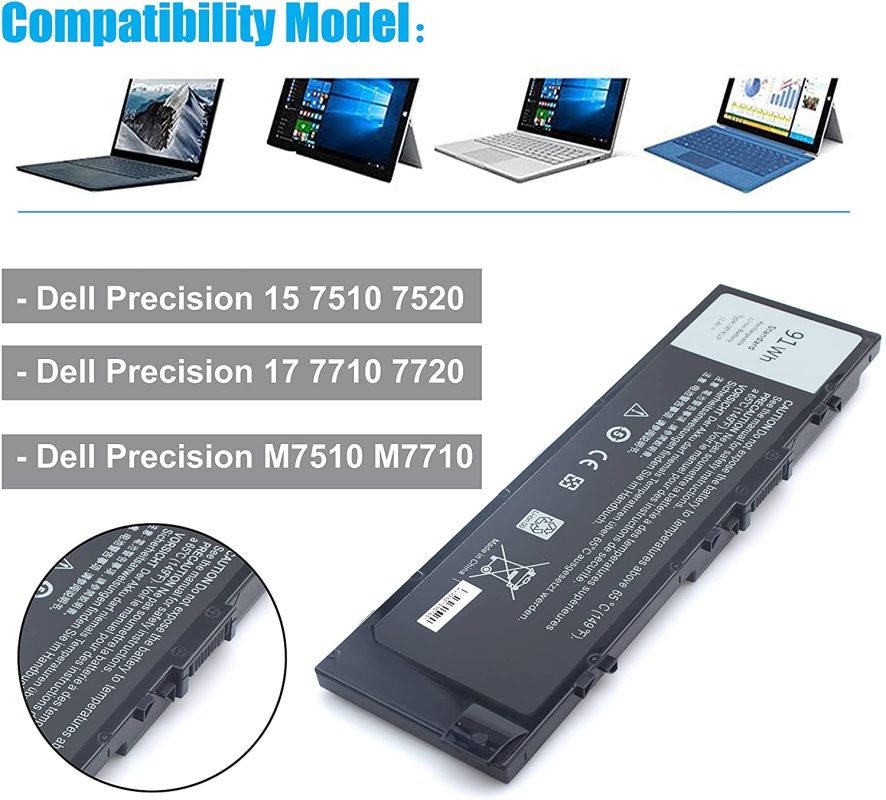 Laptop Battery 91Wh For Dell Precision 15 7510 7520 M7510 17 7710 7720 ...