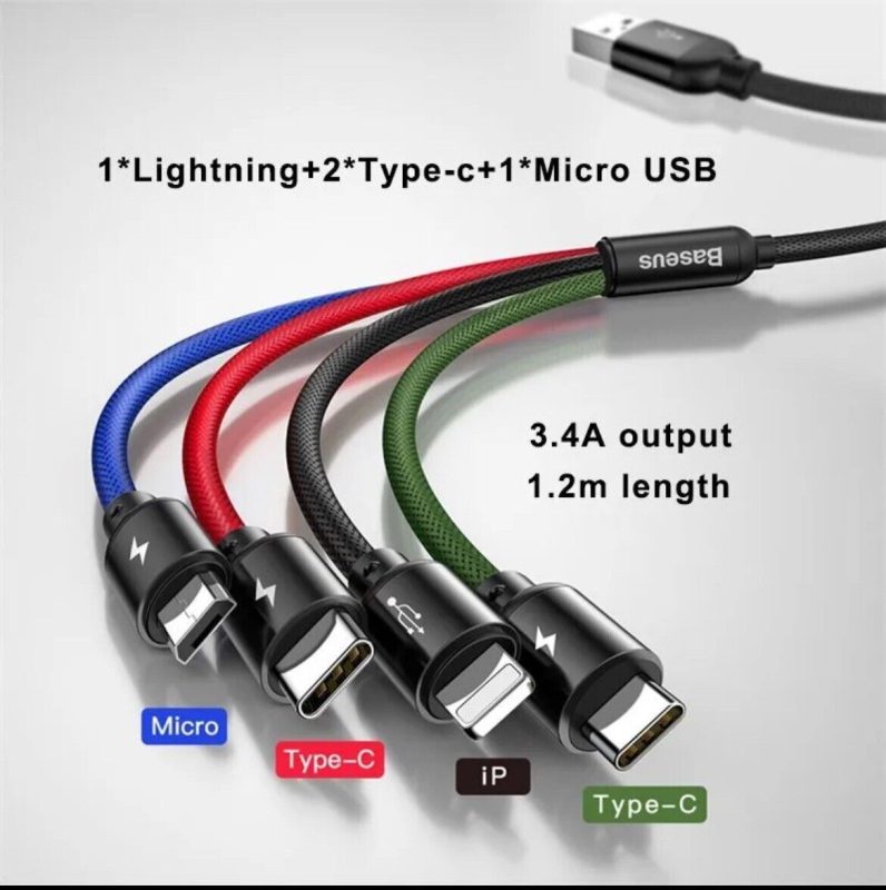 Multi USB Charging Cable Cord 4 in 1 With Fast Charging Adapter Lead ...
