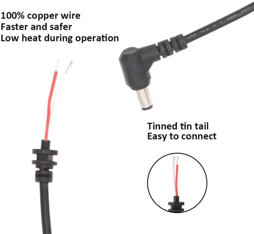 DC Power Charger Plug Cable with 2 Wire For Toshiba Black pin Connector ...