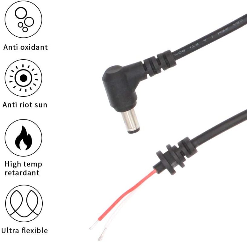 DC Power Charger Plug Cable with 2 Wire For Toshiba Black pin Connector ...