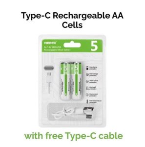 Lithium ion 1.5V AA Rechargeable Battery Cells With USB TYPE C Cable ...